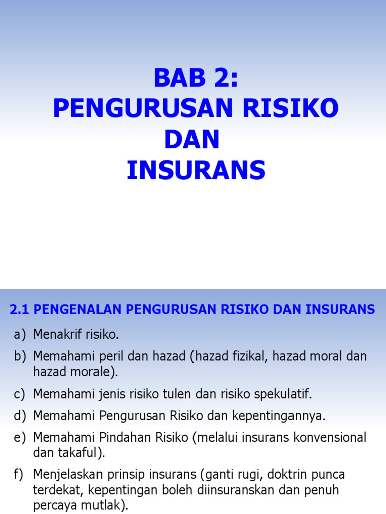 Bab 2 Pengurusan Risiko & Insurans (KMM) | PDF