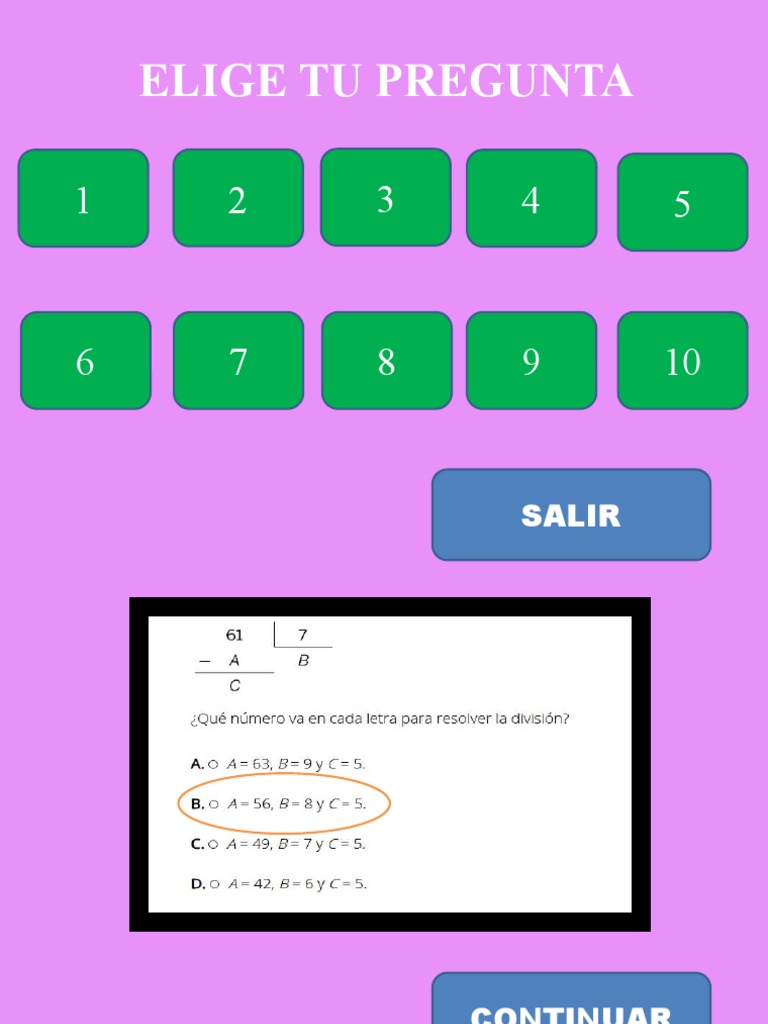 TABLERO DE PREGUNTAS Matemática | PDF
