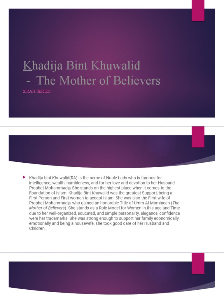 Khadija Bint Khuwalid - The Mother of Believers | PDF | Religion And Belief