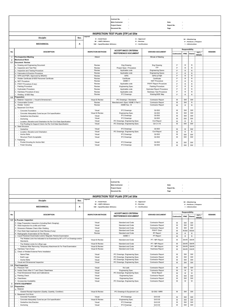 ITP Mechanical at Site | PDF | Nondestructive Testing | Screw
