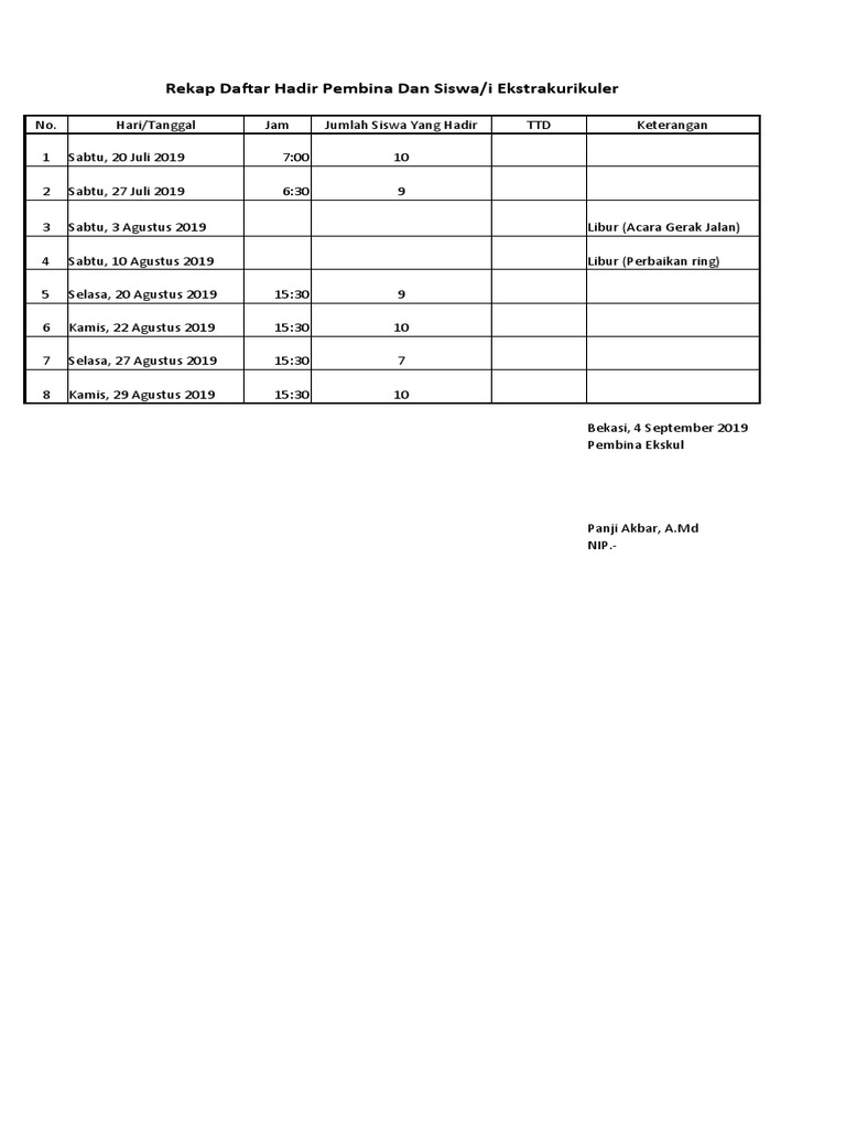 Rekap Absen Ekskul | PDF