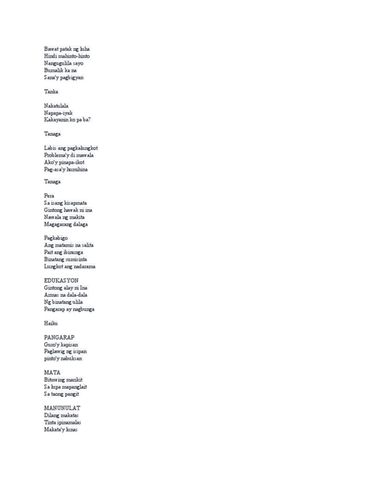 Tanka Tanaga Haiku Collections | PDF