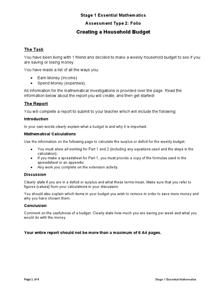 Budgeting Folio Task 2021 | PDF | Teaching Mathematics | Information