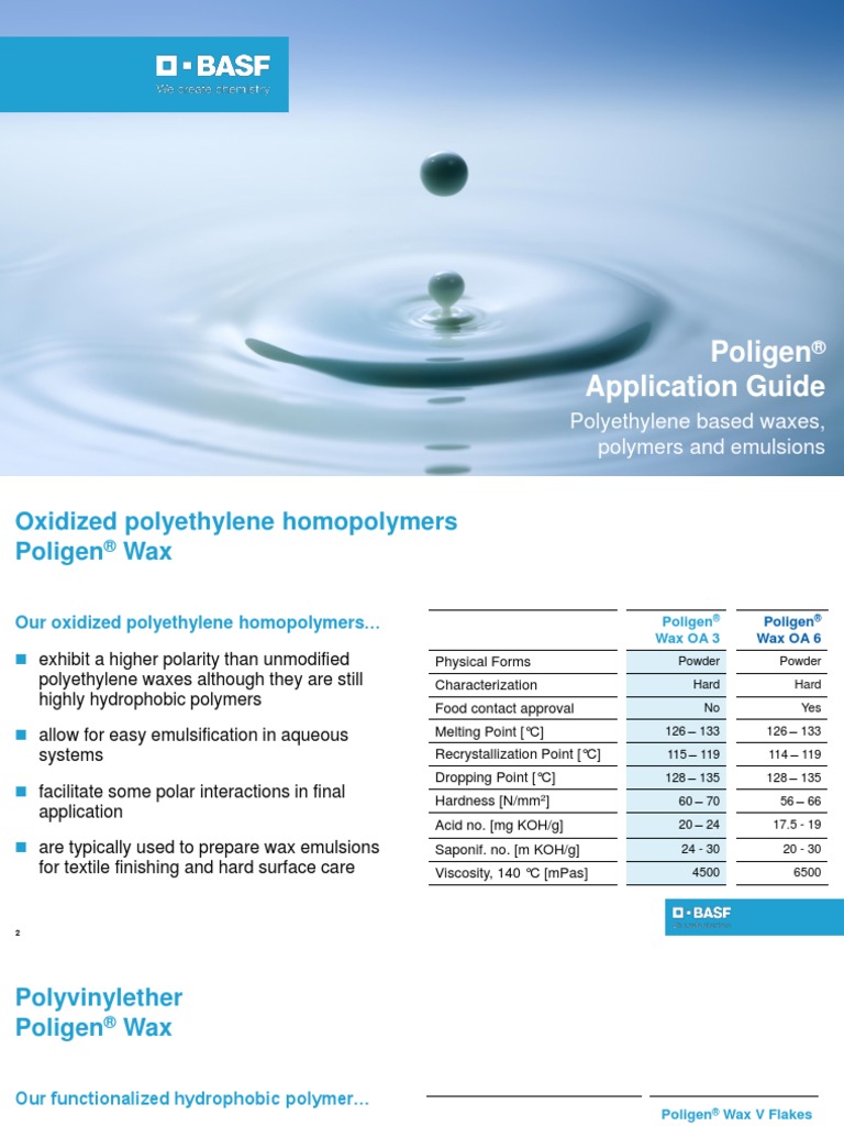 BASF Poligen Wax Application Guide | PDF | Wax | Emulsion