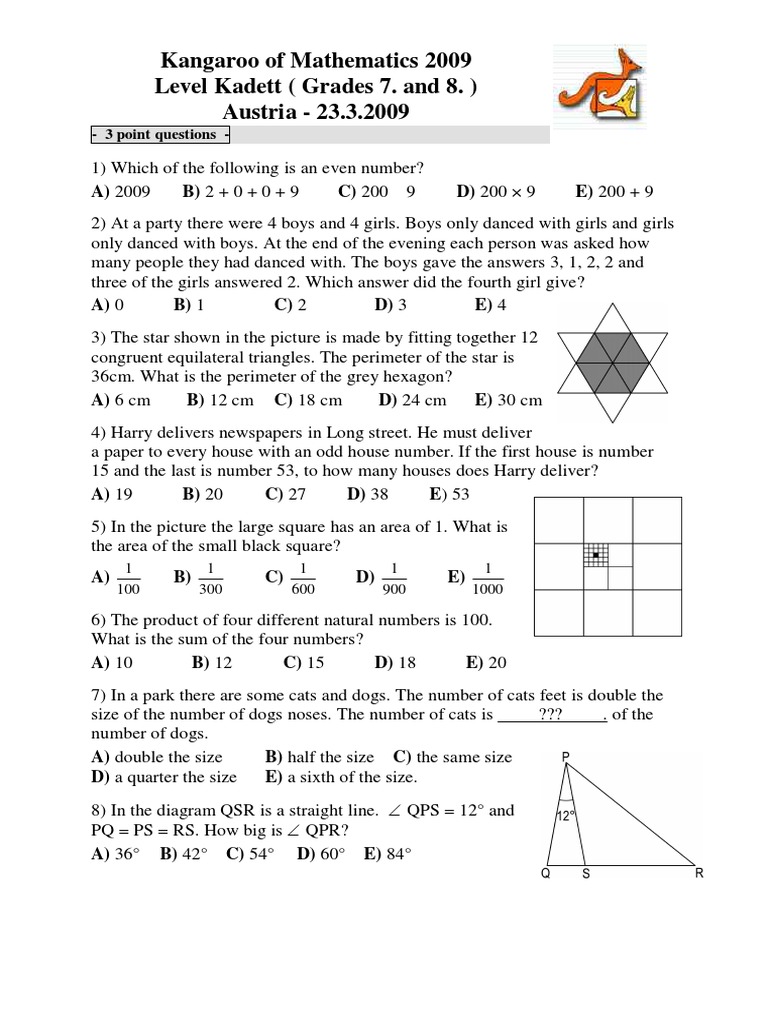 Kangaroo of Mathematics 2009 Level Kadett (Grades 7. and 8.) Austria ...