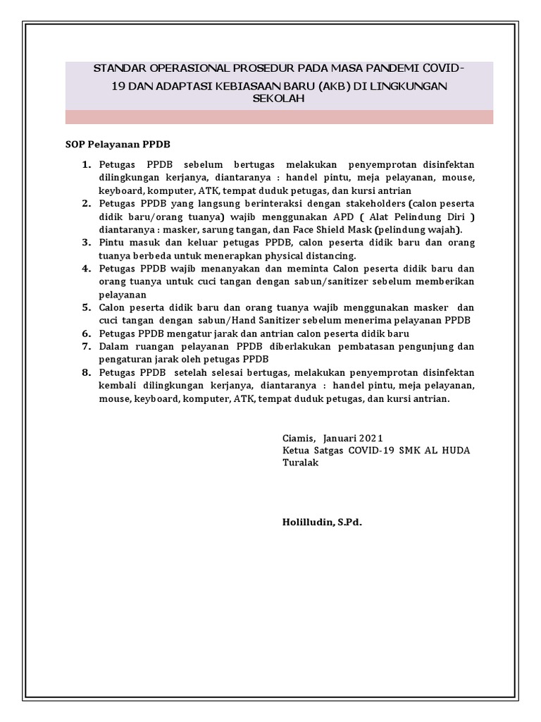SOP PPDB di Masa Pandemi COVID-19 | PDF