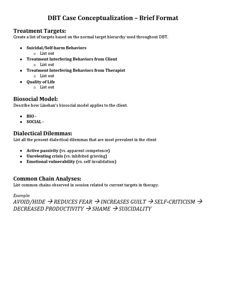 DBT Case Formulation Template - Brief Format | PDF