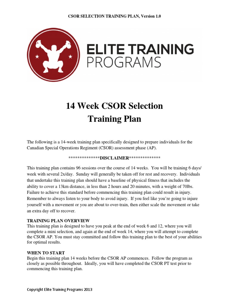 14 Week Canadian Special Forces Training Plan | PDF | Physical Fitness ...