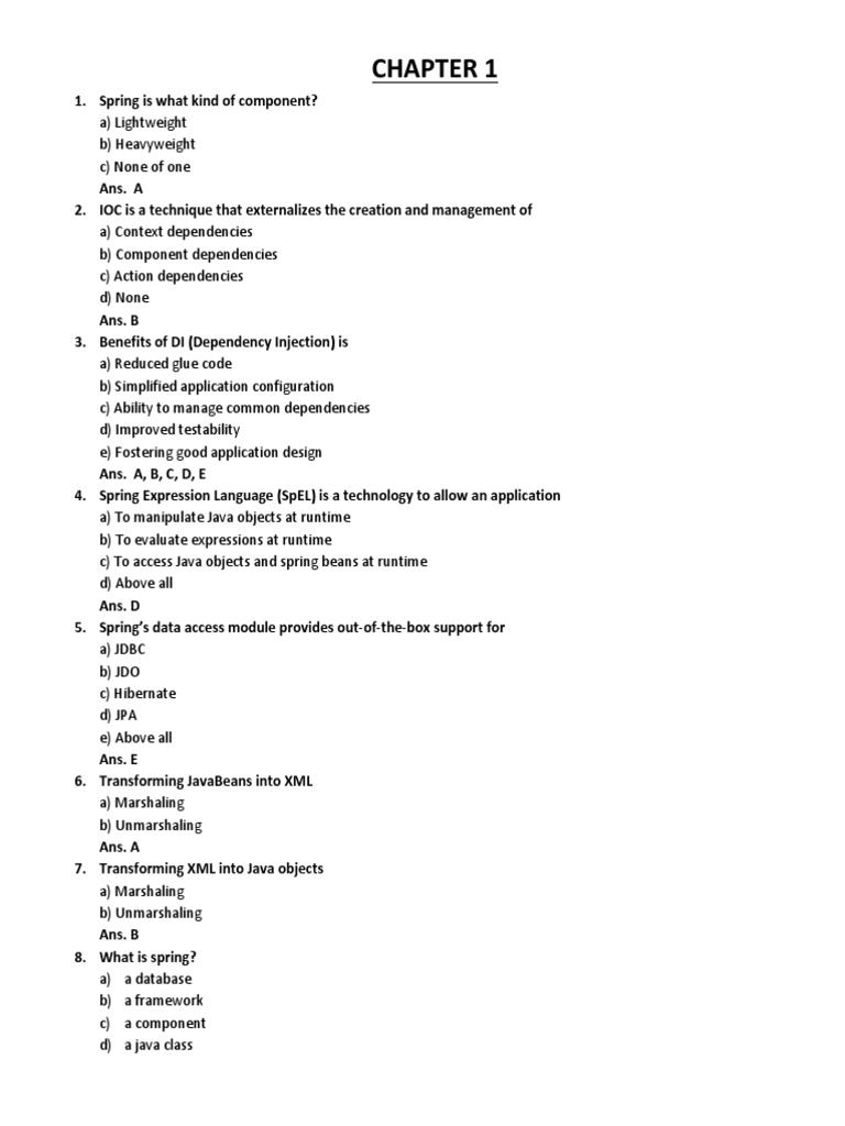 Spring MCQ | PDF | Spring Framework | Databases