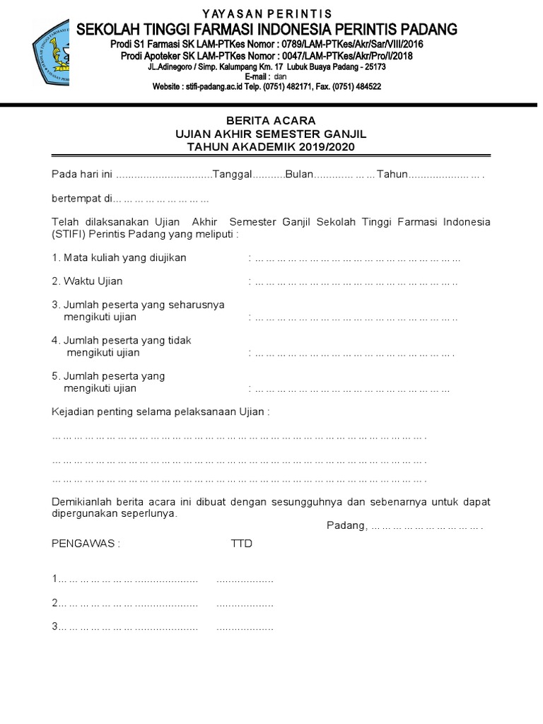 Berita Acara Ujian Akhir Semester | PDF