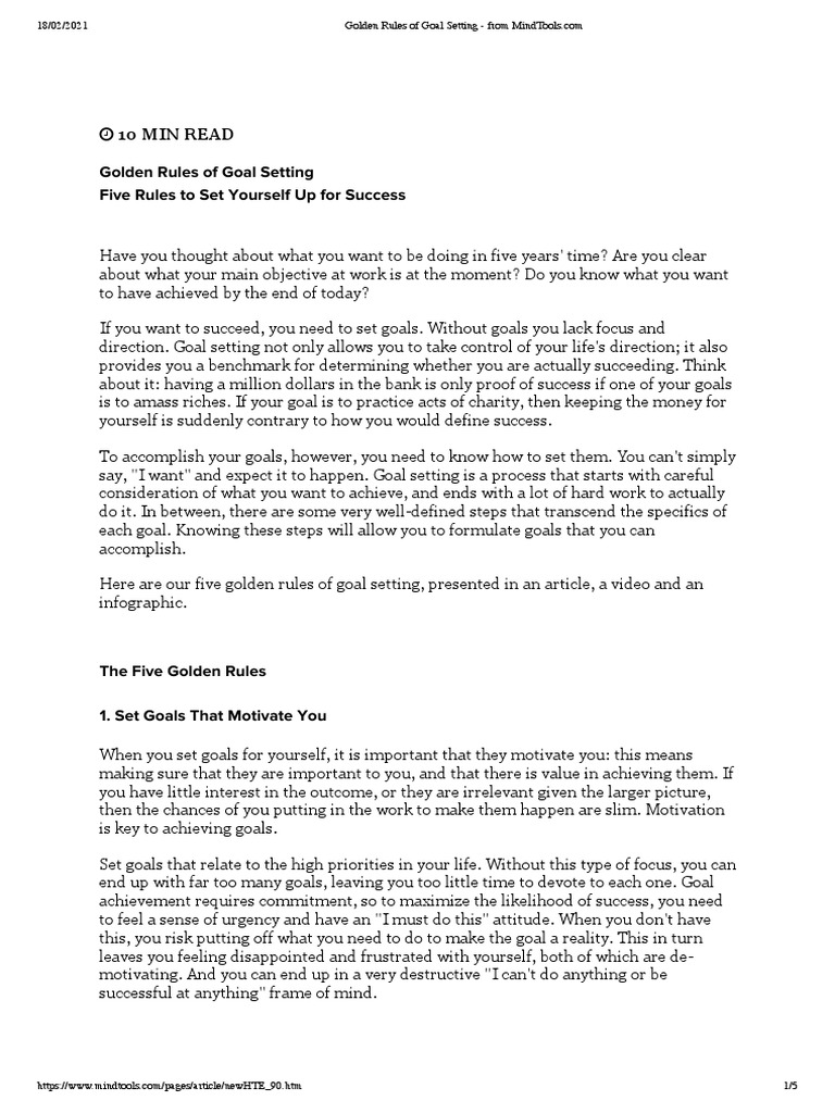 Golden Rules of Goal Setting | PDF | Goal Setting | Goal
