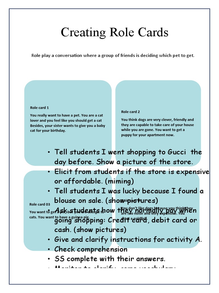 Creating Role Cards: Role Play A Conversation Where A Group of Friends ...