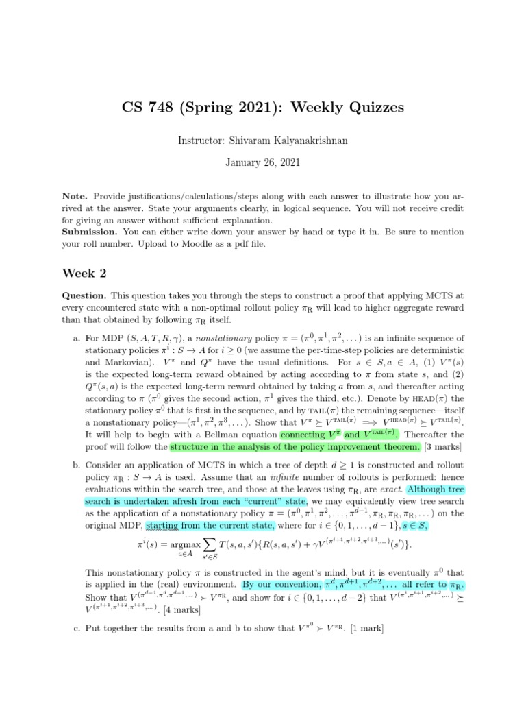 CS 748 (Spring 2021) : Weekly Quizzes: Week 2 | PDF | Mathematical ...