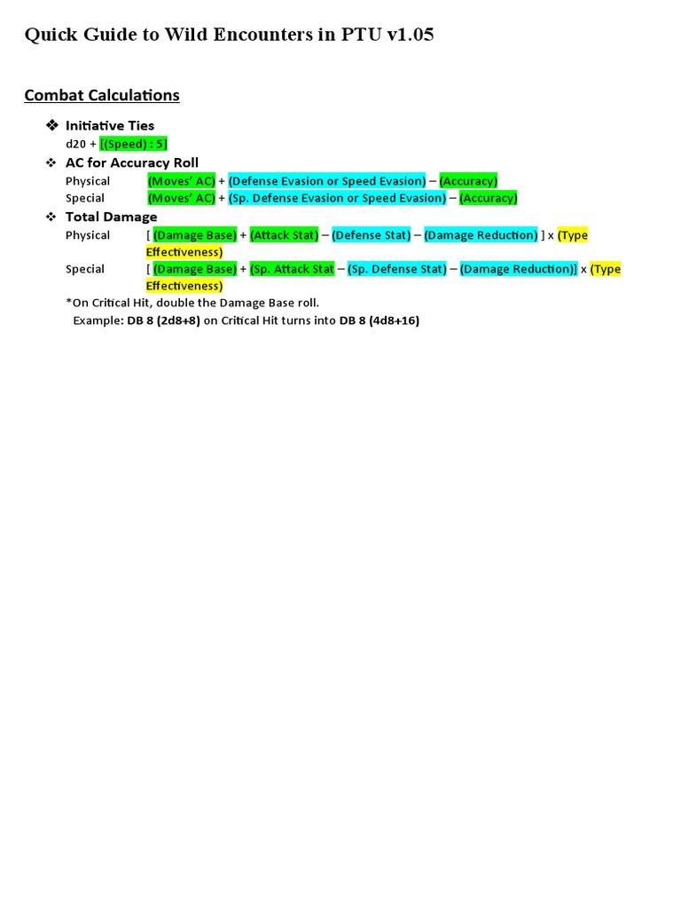 Quick Guide To Encounters in PTU v1.05 | PDF