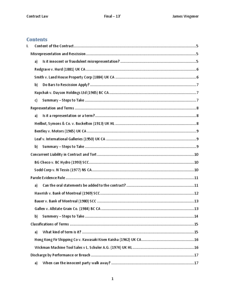 Contracts CAN Final1 | PDF | Misrepresentation | Breach Of Contract