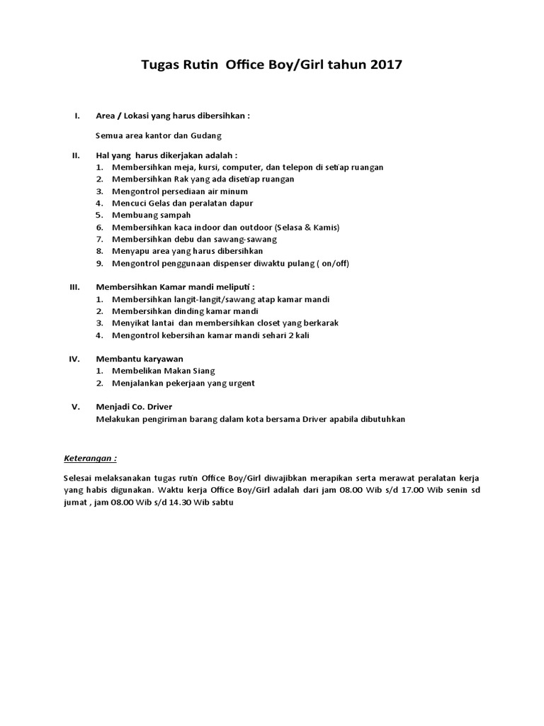 Tugas Rutin Office Boy (Bos) | PDF