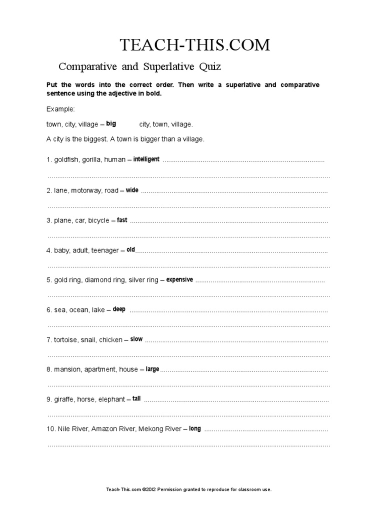 Comparative and Superlative Quiz | PDF | Grammar | Language Mechanics