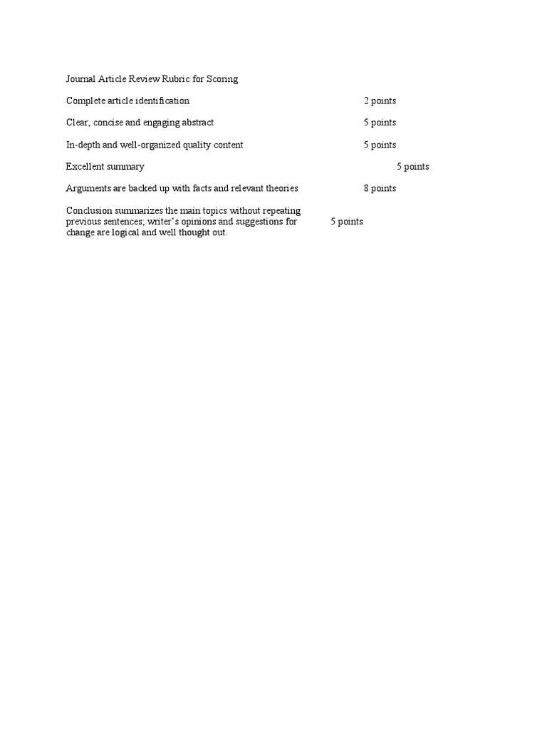 Journal Article Review Rubric For Scoring | PDF