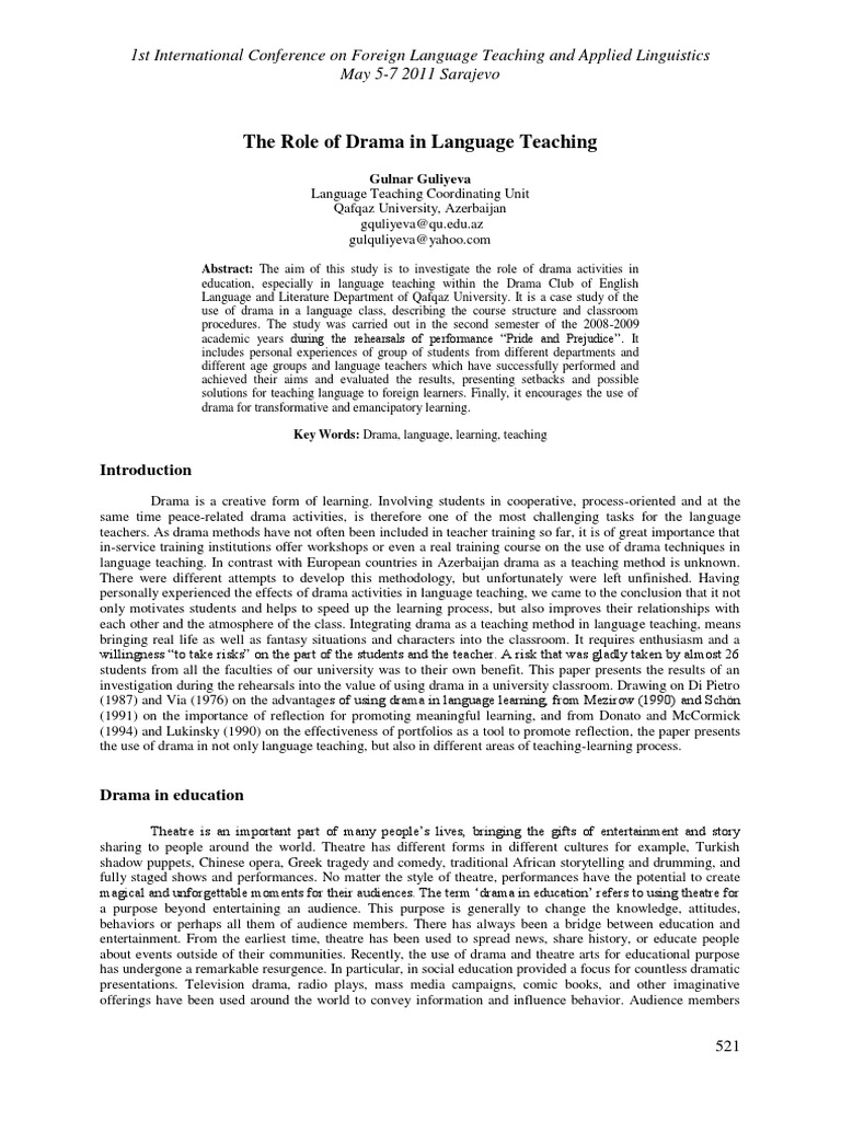 Drama's Impact on Language Learning | PDF | Language Education ...