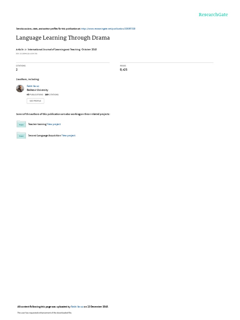 Language Learning Through Drama | PDF | Nonverbal Communication ...