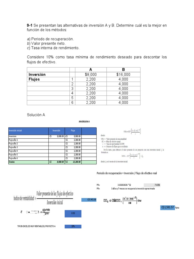 Van-Tir-Periodo de Recuperación | PDF | Tasa interna de retorno | Presupuesto de capital