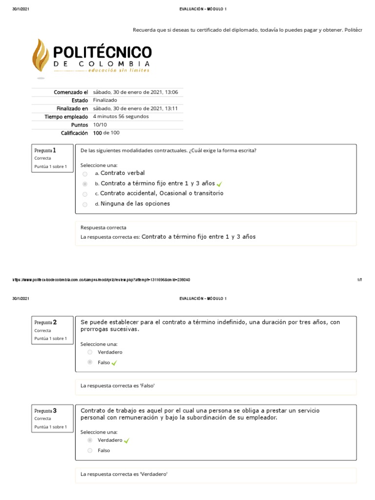 Modulo 1 Respuestas Evaluación | PDF