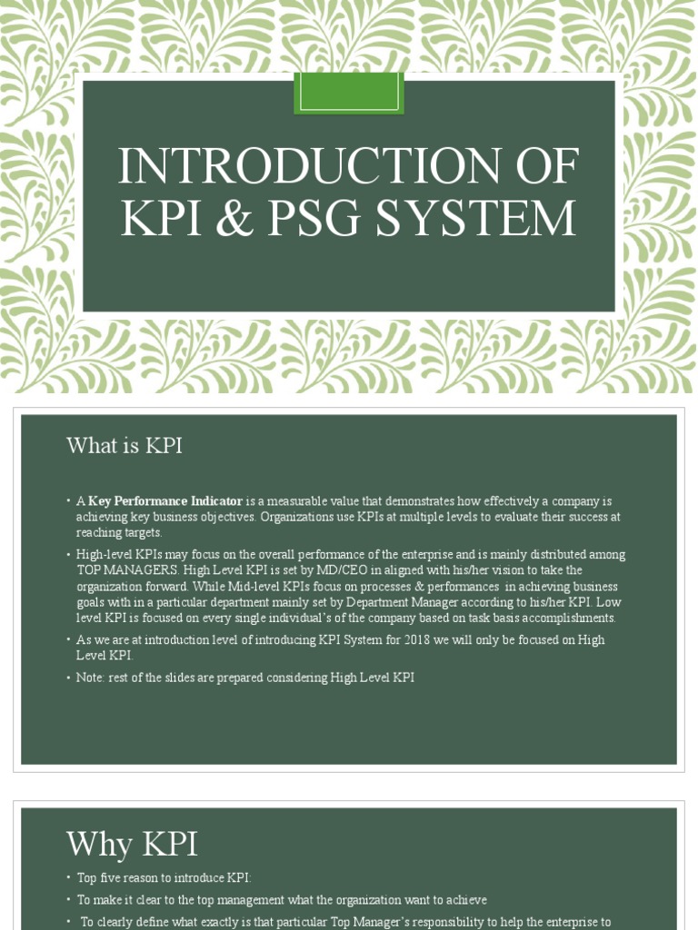 Introduction of KPI & PSG System | PDF | Performance Indicator | Goal