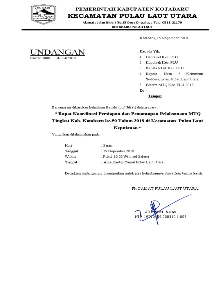 Undangan Rapat MTQ 2018 | PDF