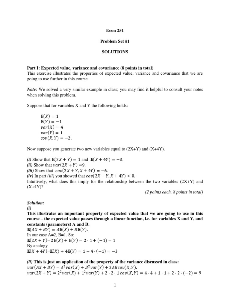 Econ 251 PS1 Solutions | PDF | Expected Value | Covariance