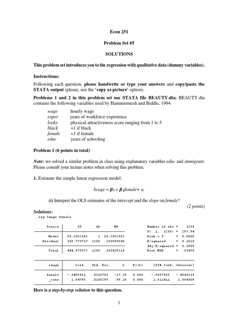 Econ 251 PS5 Solutions | PDF | Statistical Significance | Errors And Residuals