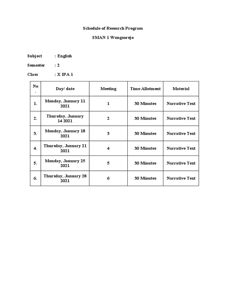 Schedule of Research Program | PDF