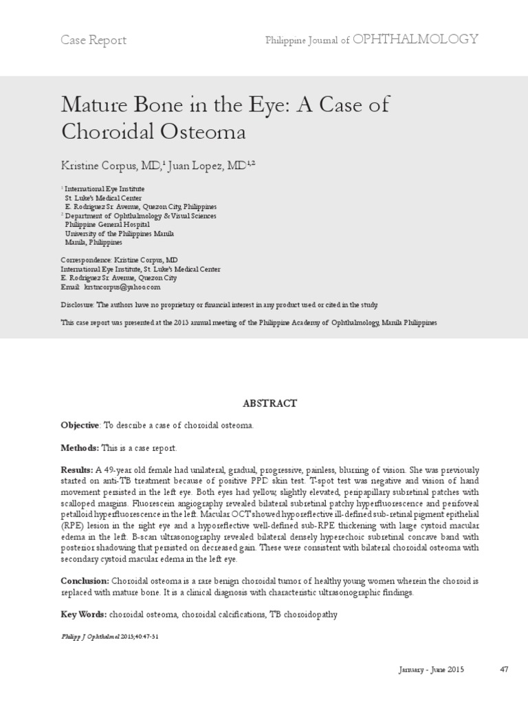 Mature Bone in The Eye: A Case of Choroidal Osteoma | PDF | Retina ...