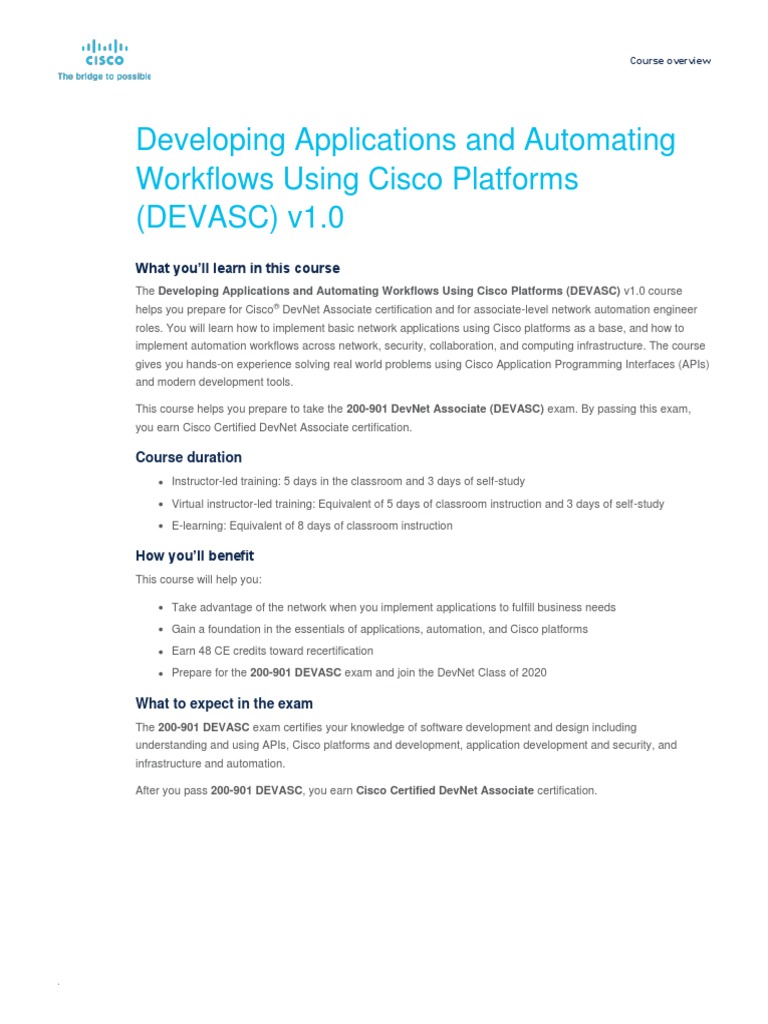 Developing Applications and Automating Workflows Using Cisco Core Platforms Devasc | PDF ...