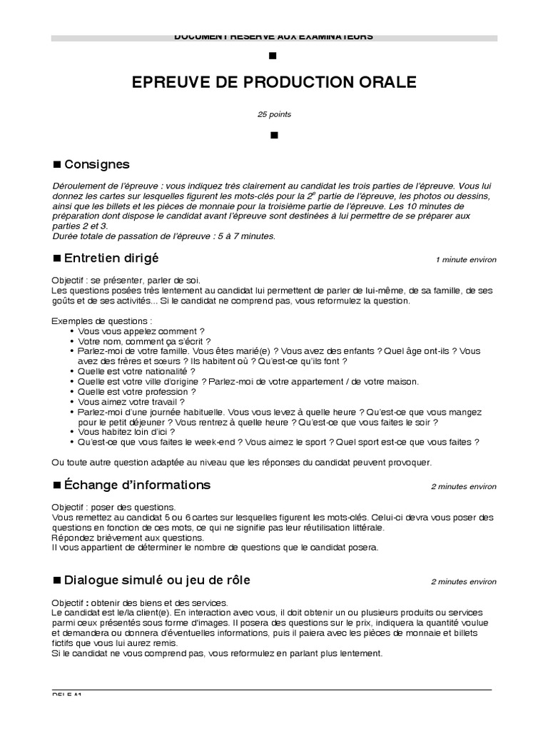 DELF A1 Sujet 6 Production Orale | PDF | euro | Argent