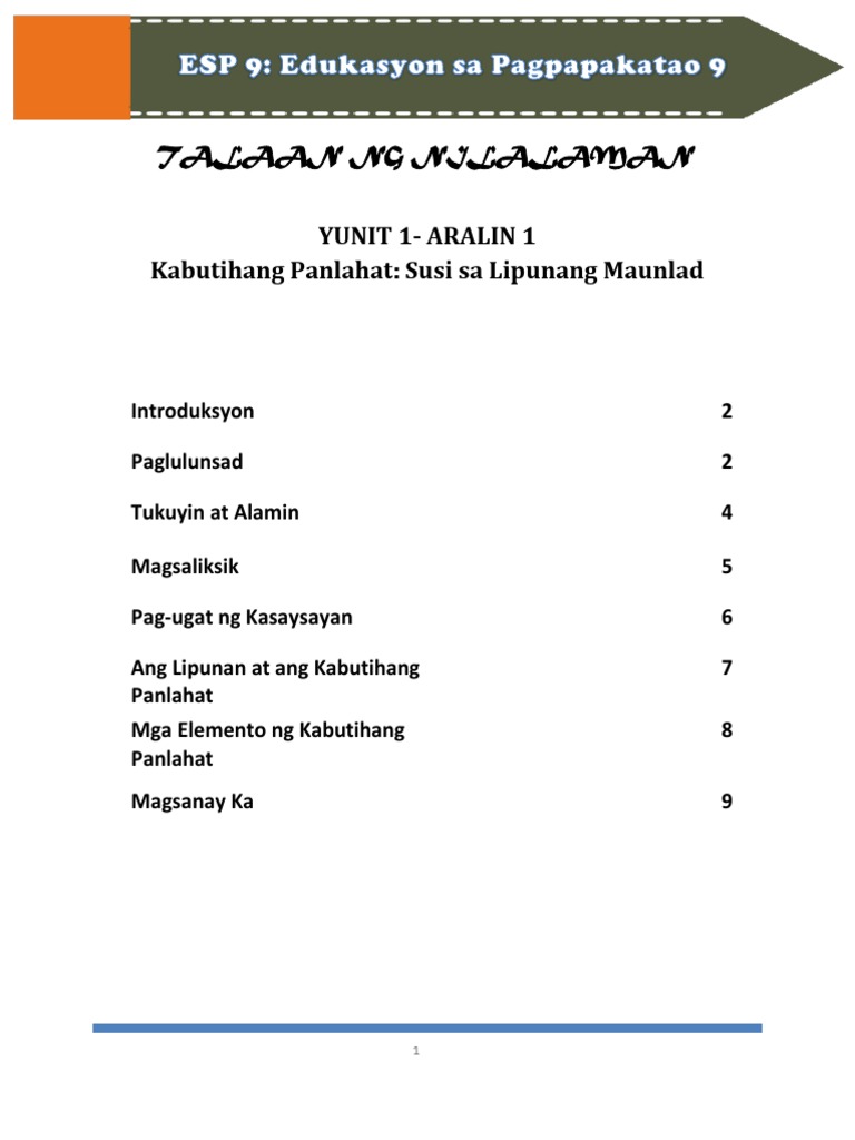 Yunit I Lesson 1 | PDF