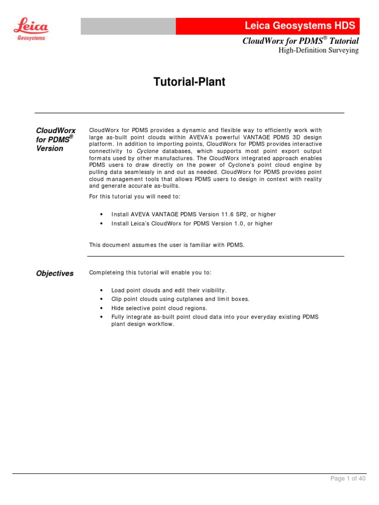 CloudWorx For AVEVA PDMS Tutorial | PDF | Cloud Computing | Menu (Computing)