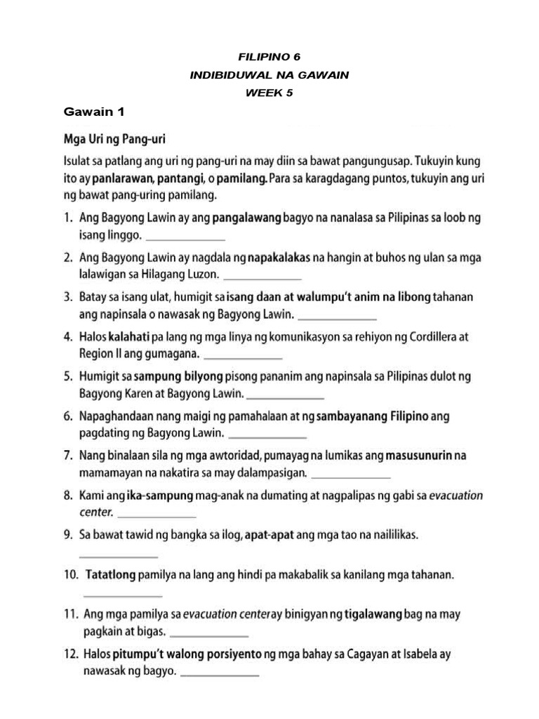 FILIPINO 6 Worksheet | PDF