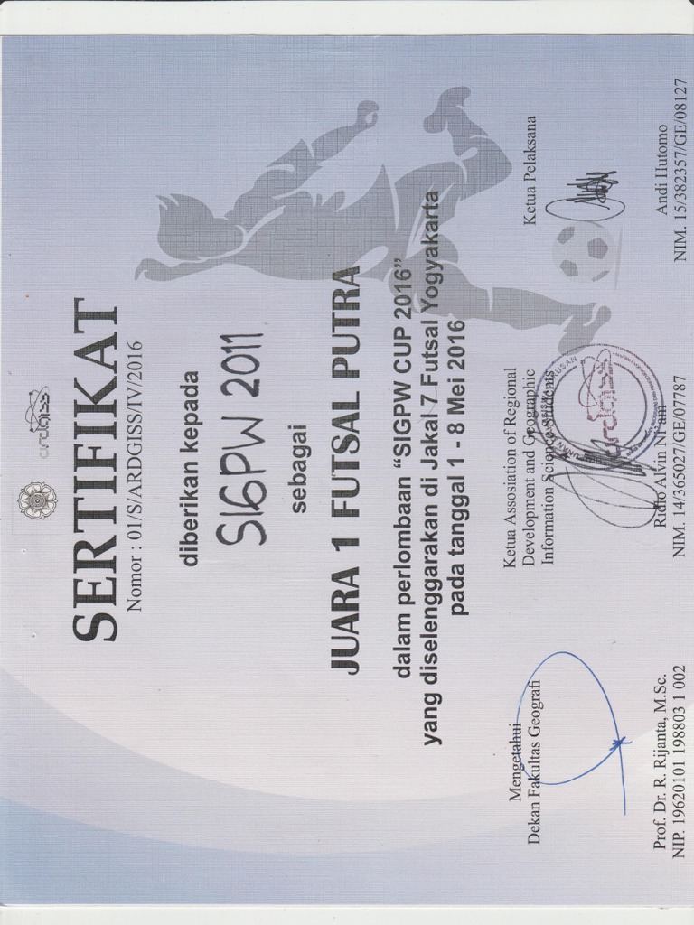 Sertifikat Juara 1 Futsal | PDF