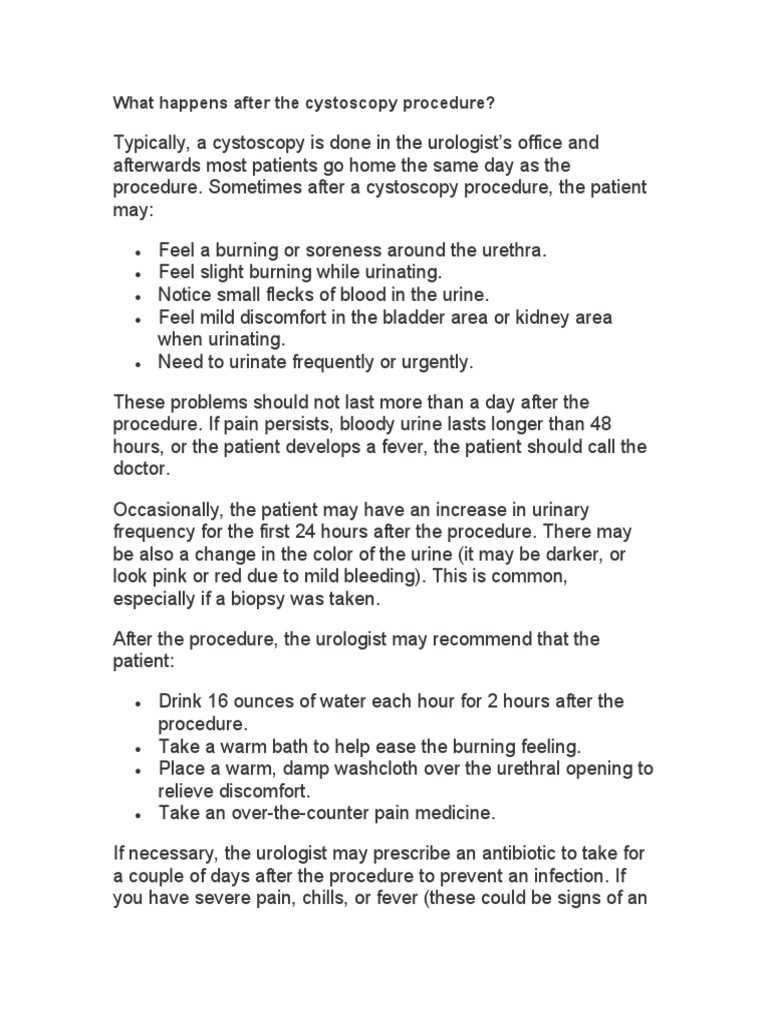 What Happens After The Cystoscopy Procedure | PDF | Urology | Urination