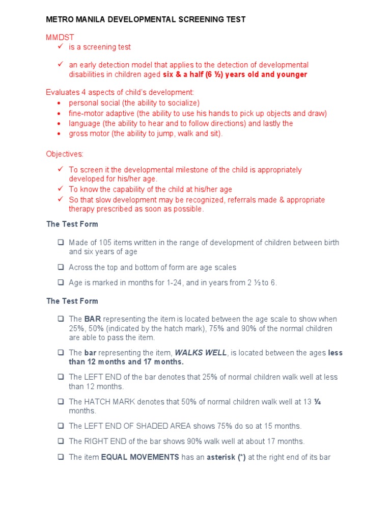 Metro Manila Developmental Screening Test | PDF | Child Development ...