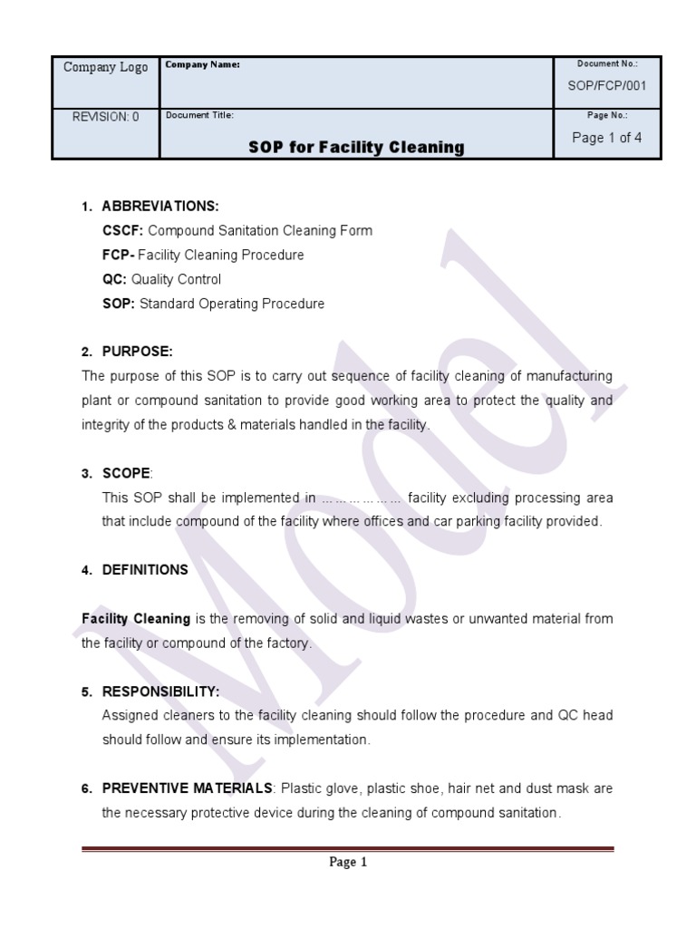 Facility Cleaning SOP Guide | PDF | Municipal Solid Waste | Waste ...
