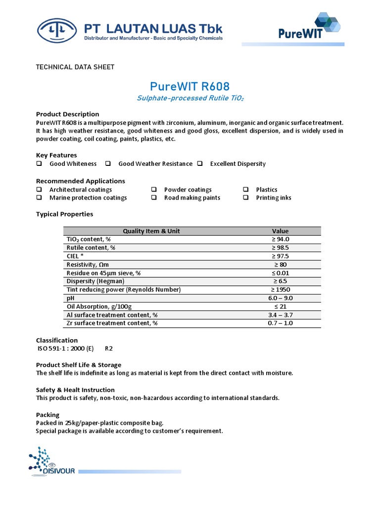 TDS Titanium Dioxide PureWIT R608 - Jan 2021 | PDF
