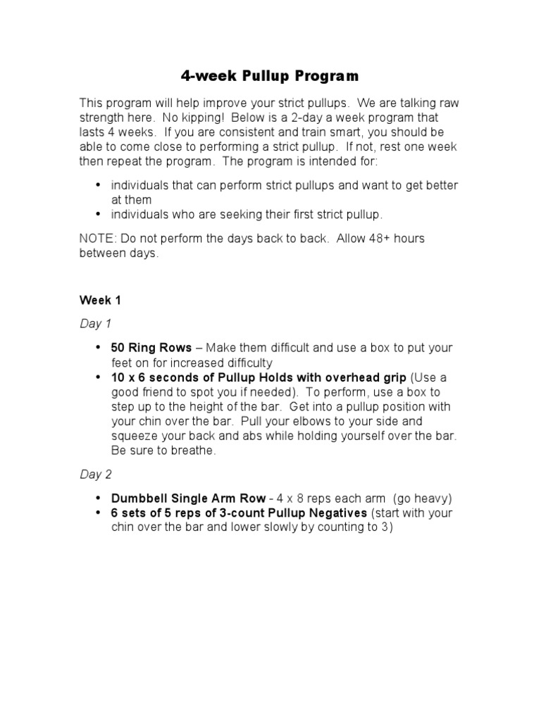4 Week Pullup Program | PDF | Physical Exercise | Recreation