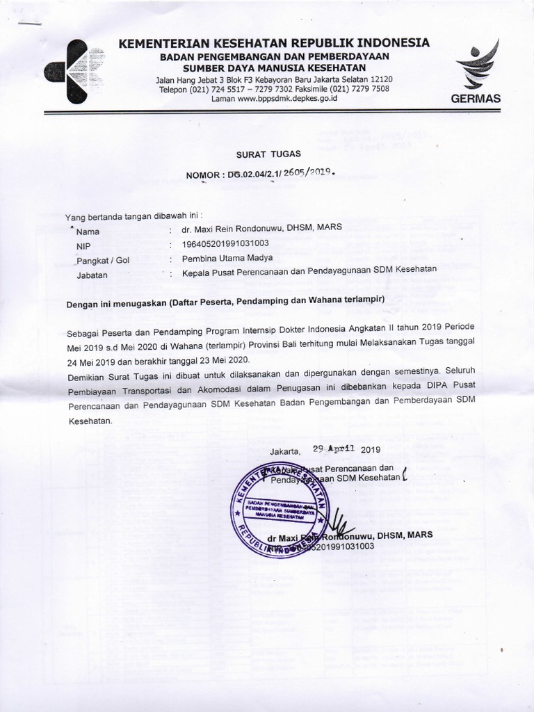 Surat Tugas Internship 2019 | PDF