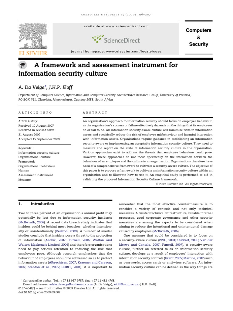 2010 - A Framework and Assessment Instrument For Information Security ...