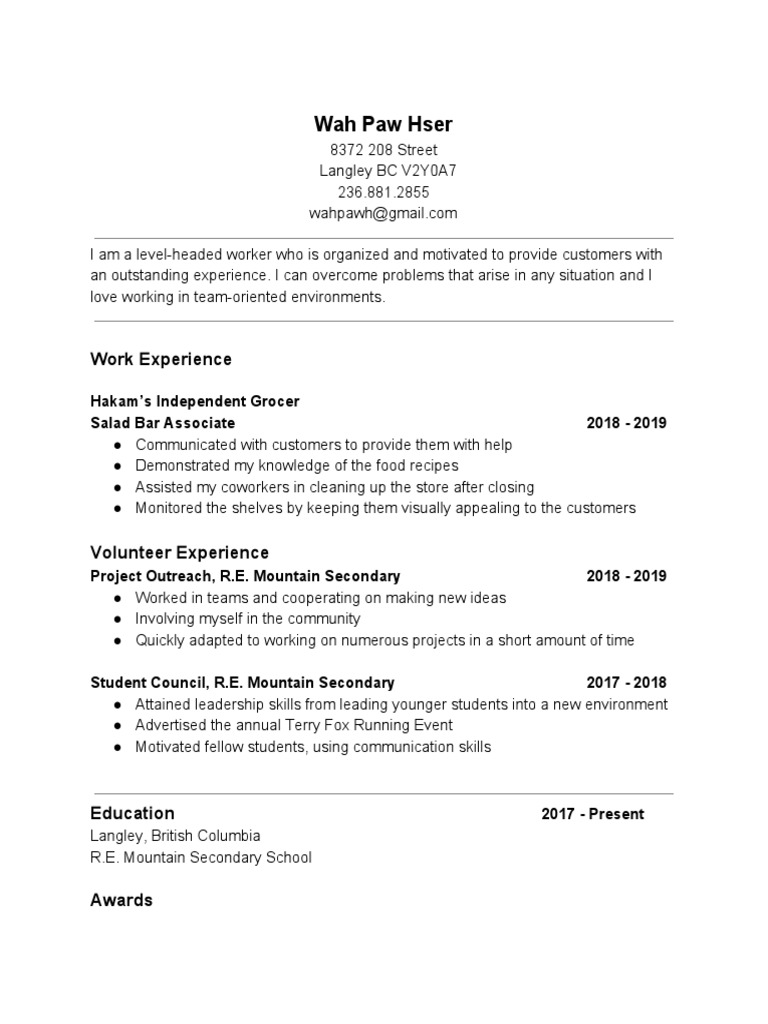 Resume of Wah Paw Hser: Skills & Experience | PDF