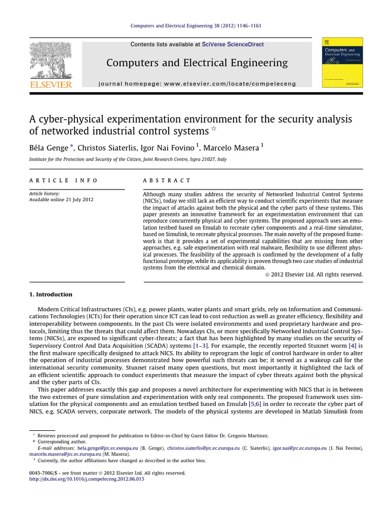 2012 - A Cyber-Physical Experimentation Environment For The Security ...