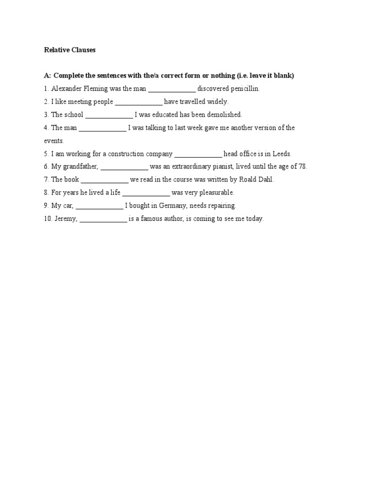 Relative Clauses Exercise | PDF