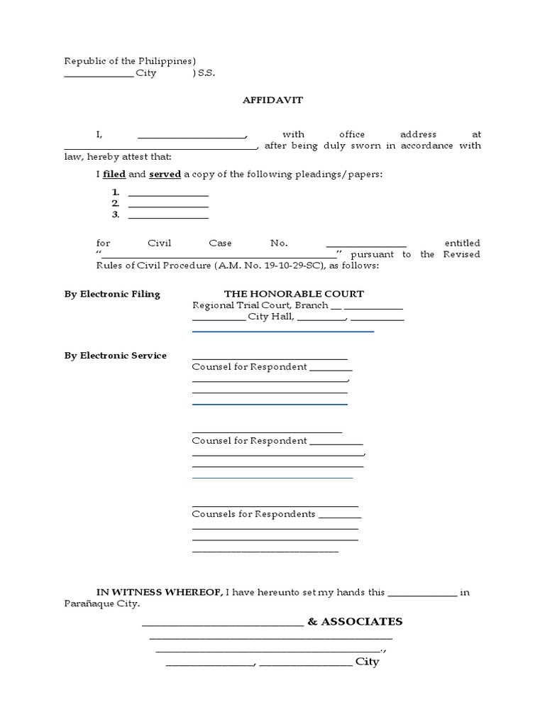 Affidavit of Filing and Service | PDF | Affidavit | Government Institutions