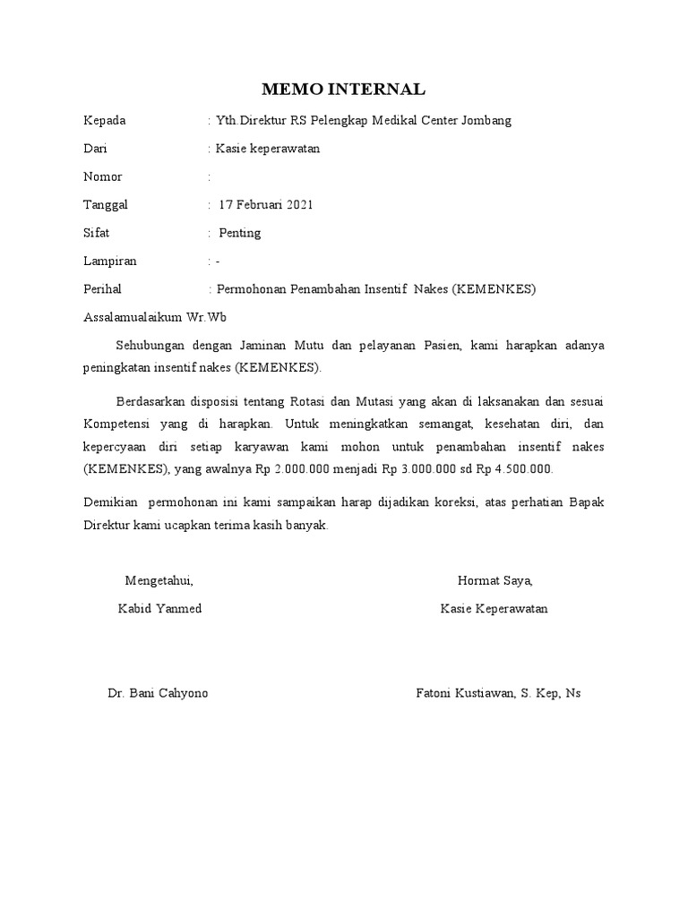 MEMO INTERNAL Insentif Nakes | PDF